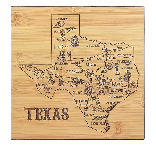 ILLUSTRATED MAP OF Texas Wall Art Shelf Sitter Sign 5 x 5 Wood Home ...