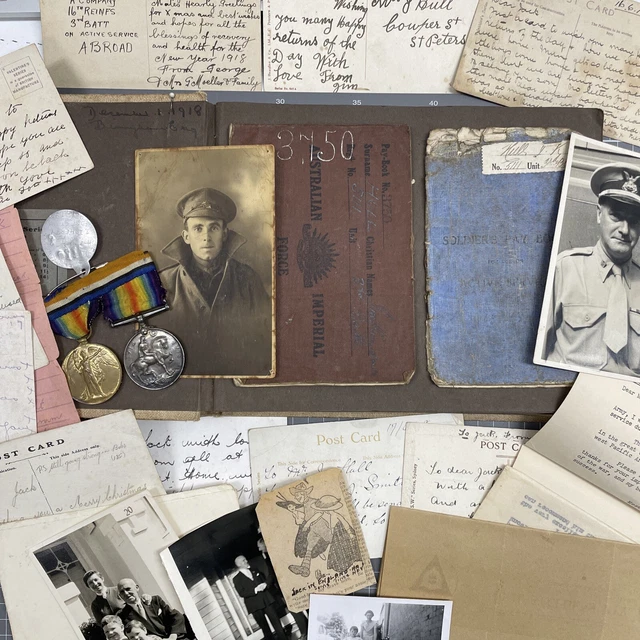 ORIGINAL WW1 ANZAC Soldier Album Photo Letter Medals Tag Pay Book John ...