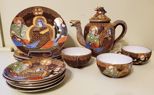 JAPANESE SATSUMA MORIAGE Kutani Dragon Ware Tea Set Geisha EUR 182,08 ...