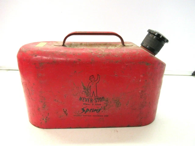 VINTAGE RED METAL Petrol Can 5 litre, Sprint Never Stop £19.99 ...