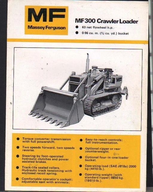 MASSEY FERGUSON &MF300& Crawler Loader Shovel Brochure Leaflet £6.00 - PicClick UK