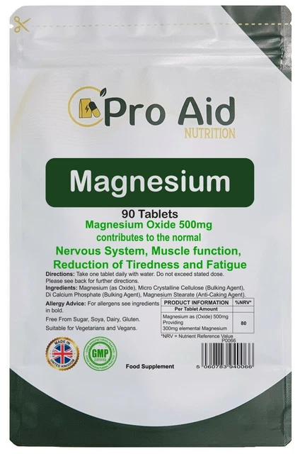 MAGNESIUM TABLETS 500MG 90 Pack Muscle Function, Fatigue, Tiredness MADE IN UK £5.99 - PicClick UK