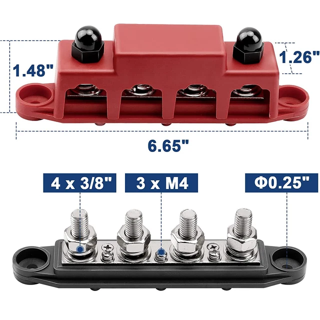 2PCS BUSBAR DISTRIBUTION Block 250A BusBar Box With 4xM10 Terminal Bolts 12V-48V £27.98 ...