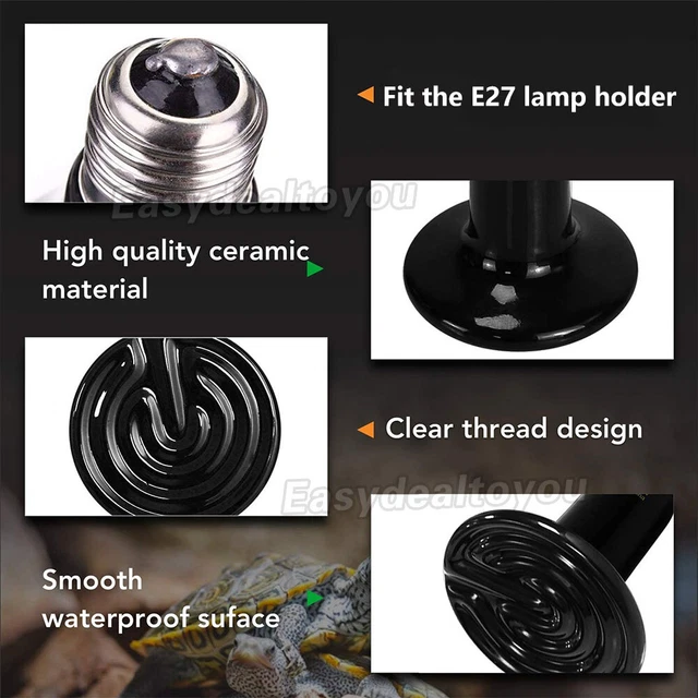 200W BLACK CERAMIC Infrared Light Heat Emitter Lamp Reptile Brooder ...