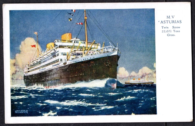 ARTIST SIGNED KENNETH Shoesmith Postcard Royal Mail Line Mv Asturias £ ...