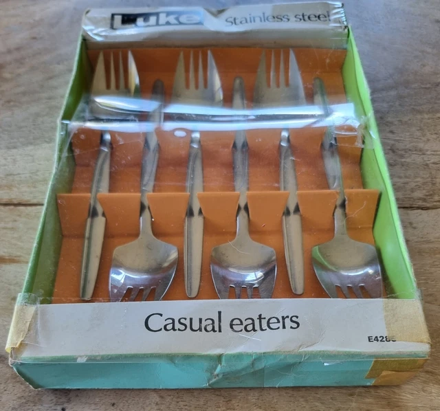 6 X VINTAGE LUKE Stainless Steel SPLAYDS Buffet FORKS Sporks SPLADES ...