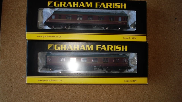 GRAHAM FARISH N Gauge, 374-847A Stanier 1St Corridor, Maroon, New, X 2 ...