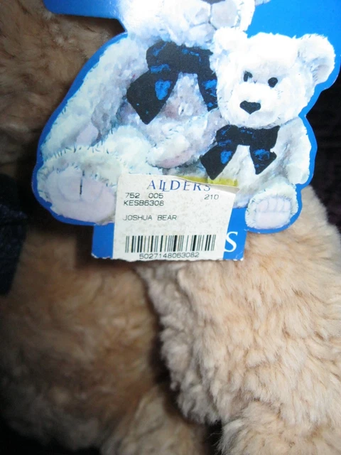 ALLDERS JOSHUA BEAR with BOW CUDDLY 12"PLUSH SOFT TOY TEDDY BEAR RARE ...