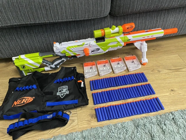NERF MODULUS WHITE Longstrike Sniper Blaster Cs-6 RARE 4x Mags Scope ...