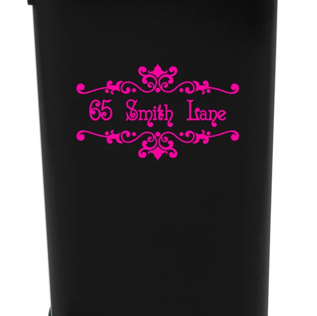 WASTE BIN HOUSE Number Street Name Decal Sticker Ornamental Floral ...