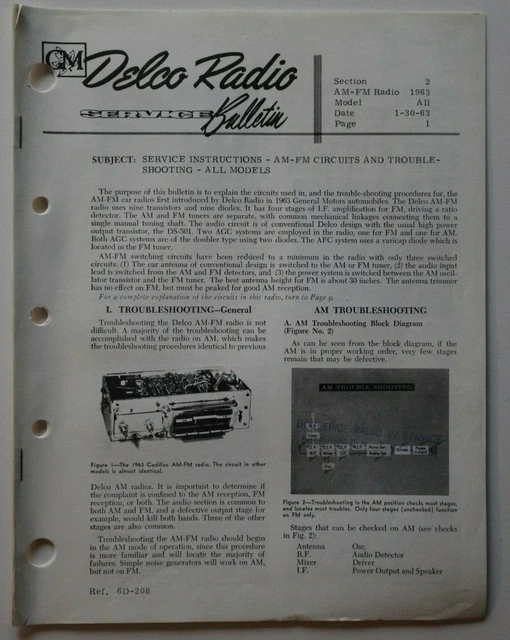 1963 GM DELCO Radio Service Bulletin Car Radio Brochure AM-FM 2 $12.00 ...