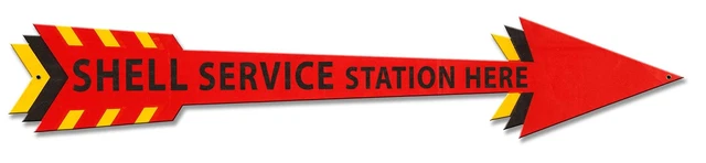 SHELL SERVICE STATION Here Arrow Right 28" Heavy Duty Usa Made Metal ...