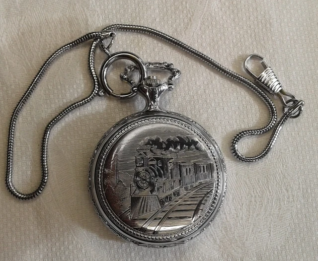 VINTAGE TIMEX TRAIN Mechanical POCKET WATCH - Silvertone Hunter Case ...