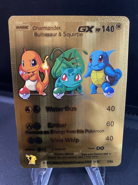 CHARMANDER BULBASAUR & Squirtle GX - Gold Foil Pokemon Card Fan Art ...