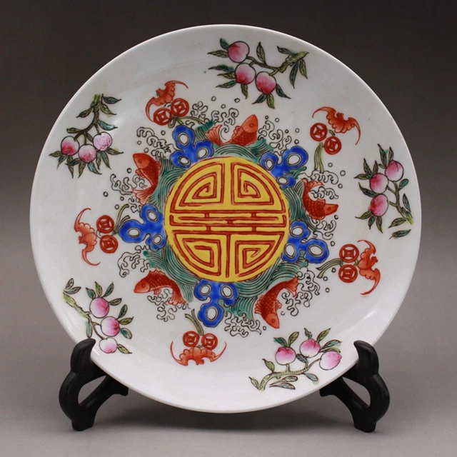 OLD CHINESE PORCELAIN color Painting Longevity pattern plate Qing ...