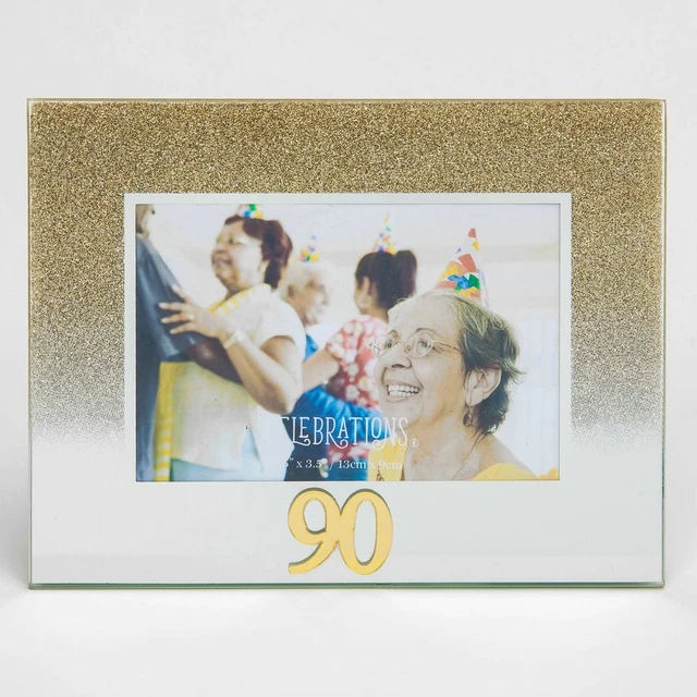 CELEBRATIONS GOLD GLITTER Glass 90th Birthday Photo Frame 90 £8.99 ...