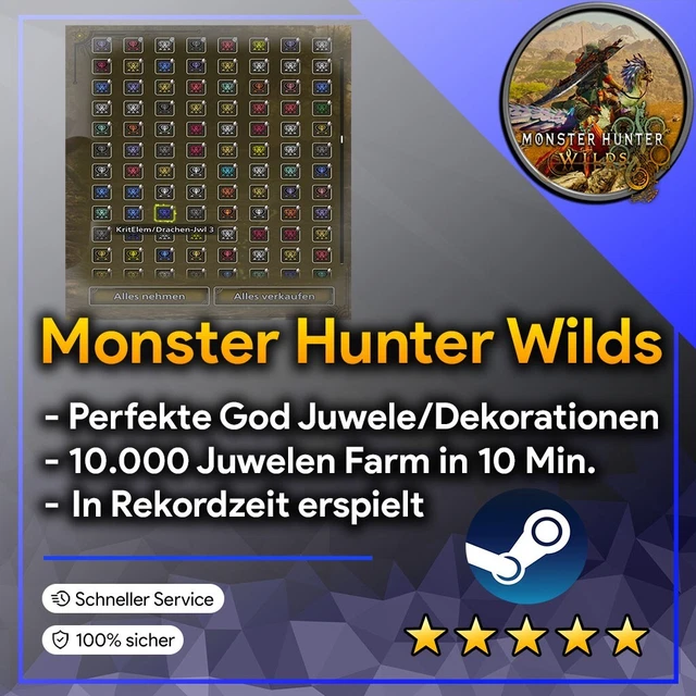 MONSTER HUNTER WILDS PC Steam - 40.000 God Roll Juwelen/Dekoration Farm ...