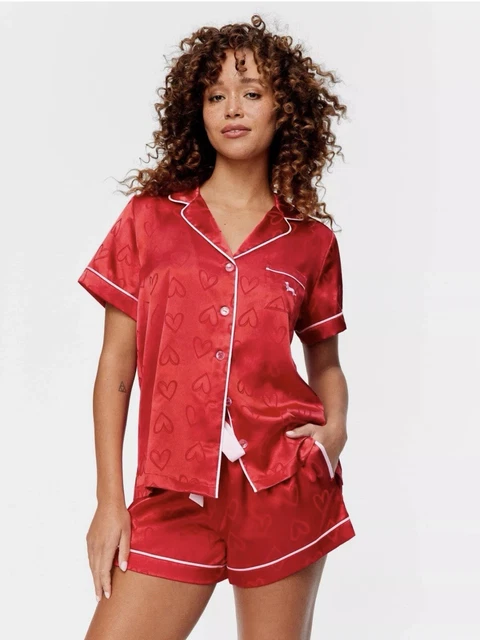 NEW PETER ALEXANDER Red Heart Satin Shortie PJ Set Size 1+ 16-18 RRP ...