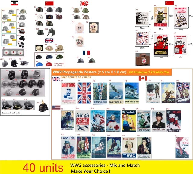 WWII 40 PCS Poster Tile WW2 British USSR German Japan World War 2 ...