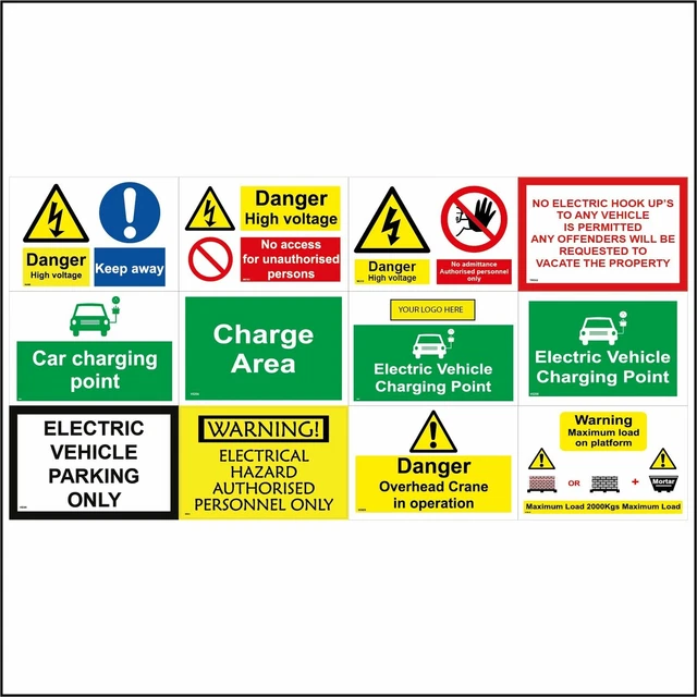 DANGER WARNING SIGNS Electric Voltage Car Charging Point Power Hazard ...
