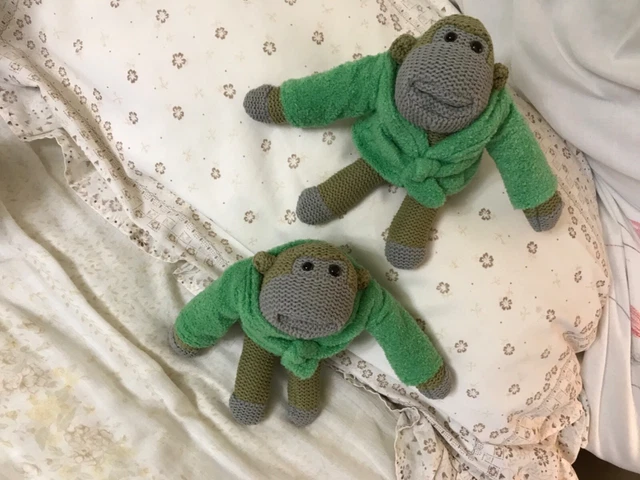 2 X RARE PG Tips knitted Monkey with green towelling dressing gown £20. ...