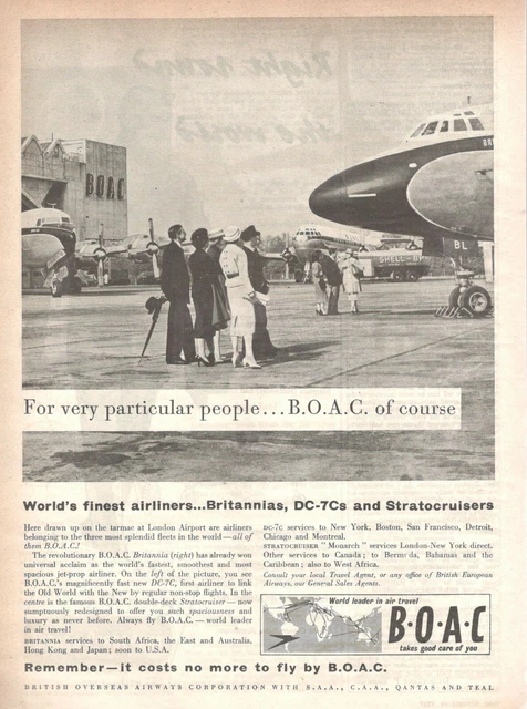 B. O. A.C.AIRLINE Boac Britannias dc-7cS 1957 D 'Origine Publicité' EUR ...
