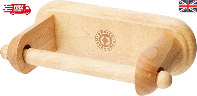 WOODEN TOILET LOO Roll Holder Hevea Beech Wall Mounted Bathroom Tissue ...