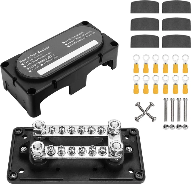 BLACK HEAVY DUTY Way Bus Bar/Power Distribution Box Terminal Studs 200A 48V DC £27.98 - PicClick UK