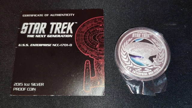 STAR TREK STTNG 2015 USS Enterprise NCC-1701-D 1 oz Silver Proof Coin w ...