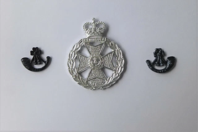 BRITISH ARMY ANODISED Cap Badge, Collar Badges - Royal Green Jackets ...