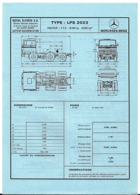 MERCEDES-BENZ LPS 2023 Spécifications 1968-69 brochure française ...