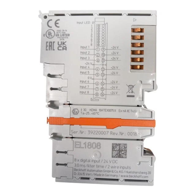 BECKHOFF EL1808 ETHERCAT Terminal 8-Channel Digital Input 24 V DC 3 Ms ...