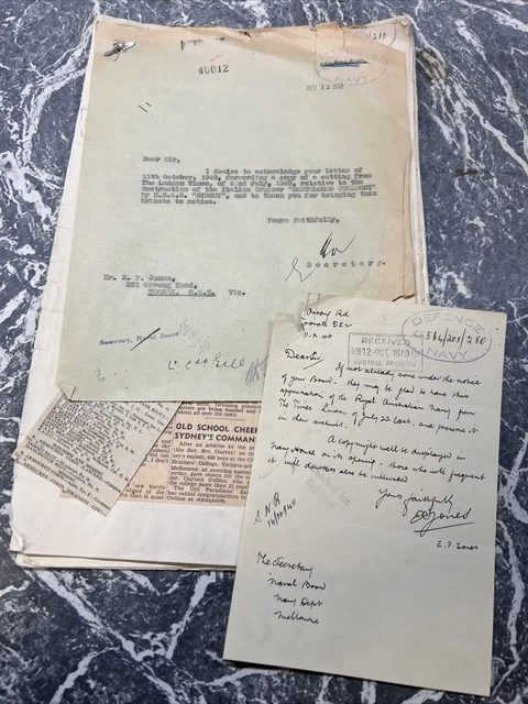 VINTAGE DOCUMENTS WW2 1940 Hmas Sydney Bartolomeo Colleoni Sinking ...