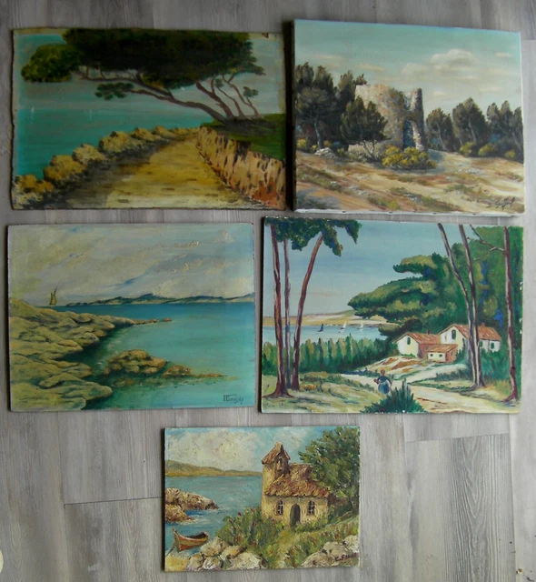 LOT DE 5 anciens tableaux paysages de Provence fond d'atelier EUR 20,00 ...