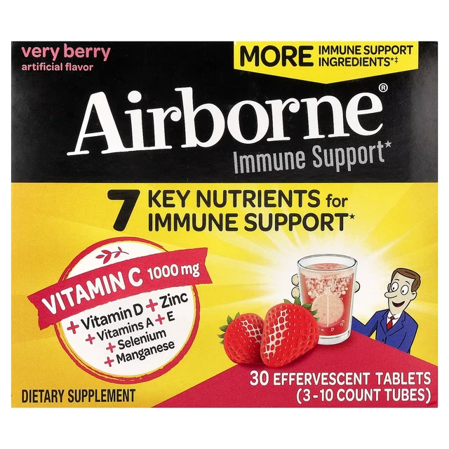 AIRBORNE,IMMUNE SUPPORT SUPPLEMENT,3 Tubes,10 Effervescent Tablet ...
