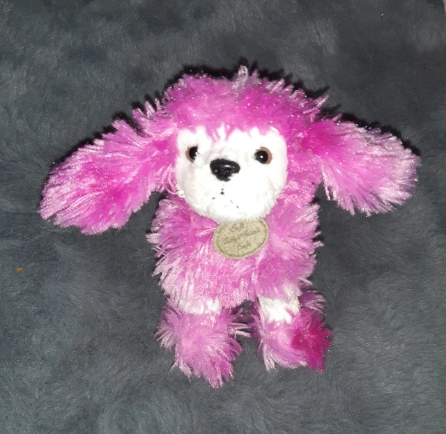 10CM MINI HOT pink french poodle soft toy dog by THE PLUSH CO. stuffed ...