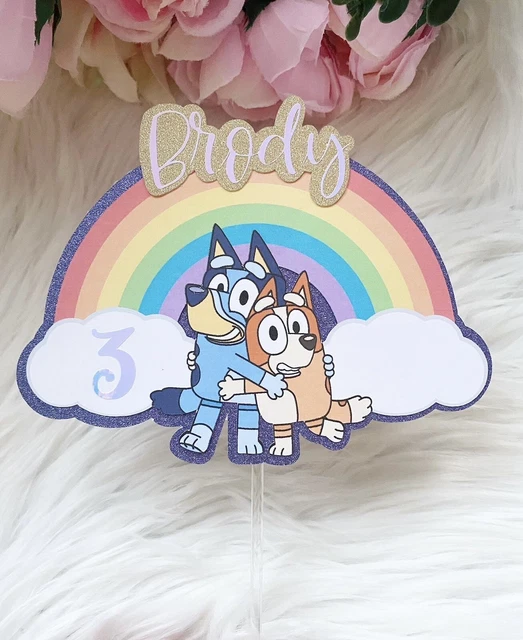 RAINBOW BLUEY CAKE Topper Personalised Name Age Glittery £5.99 ...