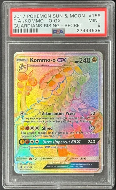 POKÉMON KOMMO-O GX Rainbow Secret Rare Guardians Rising 159/145 M PSA 9 ...
