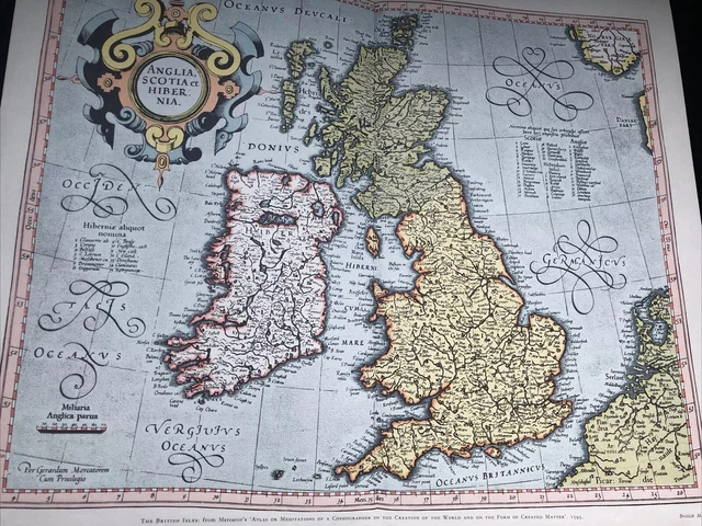 MAP OF THE BRITISH ISLES from MERCATOR'S Atlas 1595 Reproduction Print ...