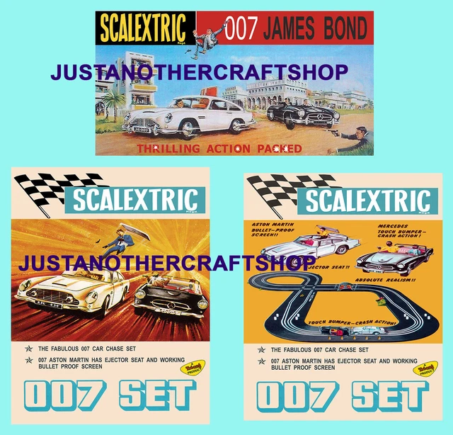 SCALEXTRIC 1968 JAMES Bond Set of 3 Posters Adverts Signs Aston Martin ...