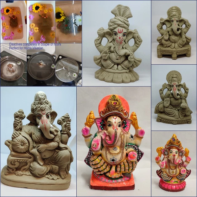 ECO-FRIENDLY CLAY GANESHA Ganapati Ganesh idol statue Hindu God Home ...