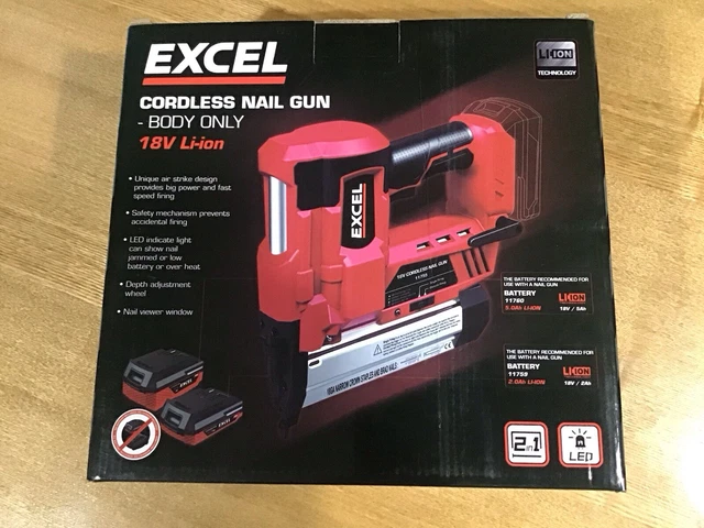 EXCEL EXL592B 18V Li-lon Cordless 18g Brad Nailer/stapler Gun (Body ...