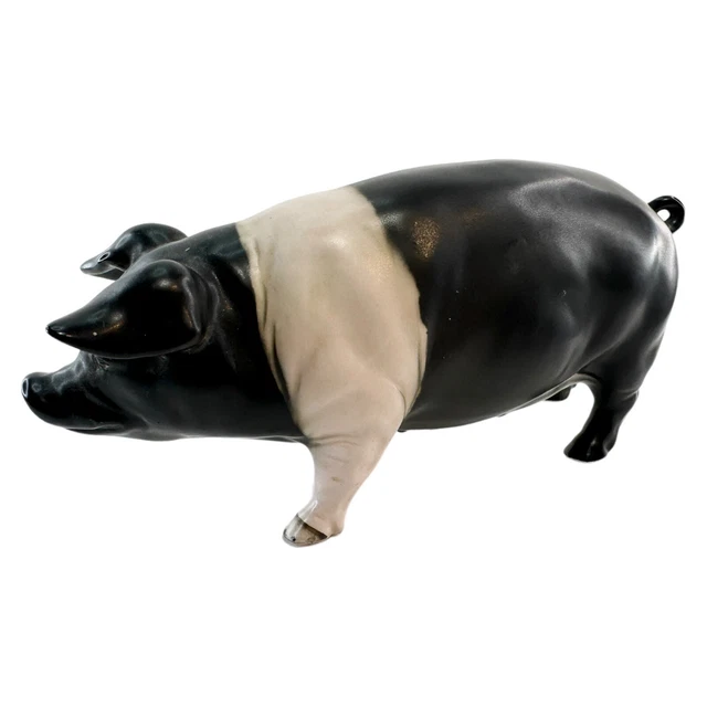 VINTAGE CERAMIC HAMPSHIRE Pig Hog Farm Animal Black and White Figurine ...
