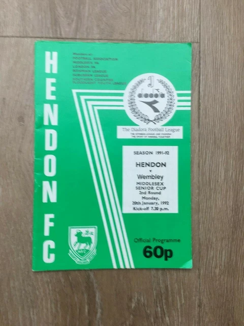 HENDON V WEMBLEY - Middlesex Senior Cup Rd 2 - 20/1/1992 £1.99 ...