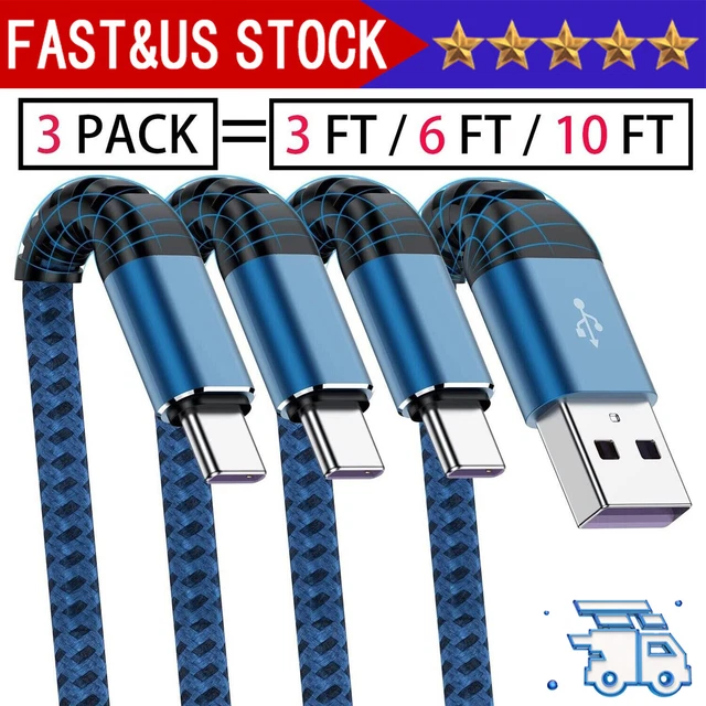 3PACK BRAIDED USB C Type-C Fast Charging Data SYNC Charger Cable Cord 3 ...