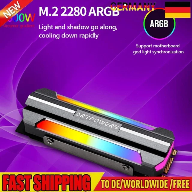 M2 SSD HEATSINK Cooler ARGB M.2 2280 NVME Solid State Hard Drive Disk ...