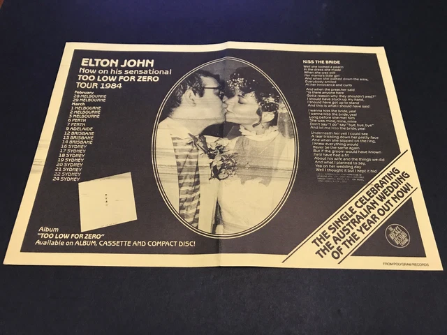 ELTON JOHN ARIA Chart Official Original Aussie Flyer 1984 $30.00 ...