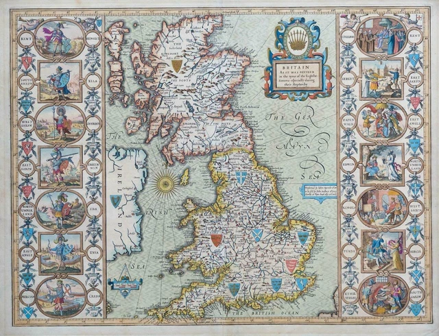 1627 JOHN SPEED BRITISH ISLES Map Britain as it was Devided Heptarchy ...