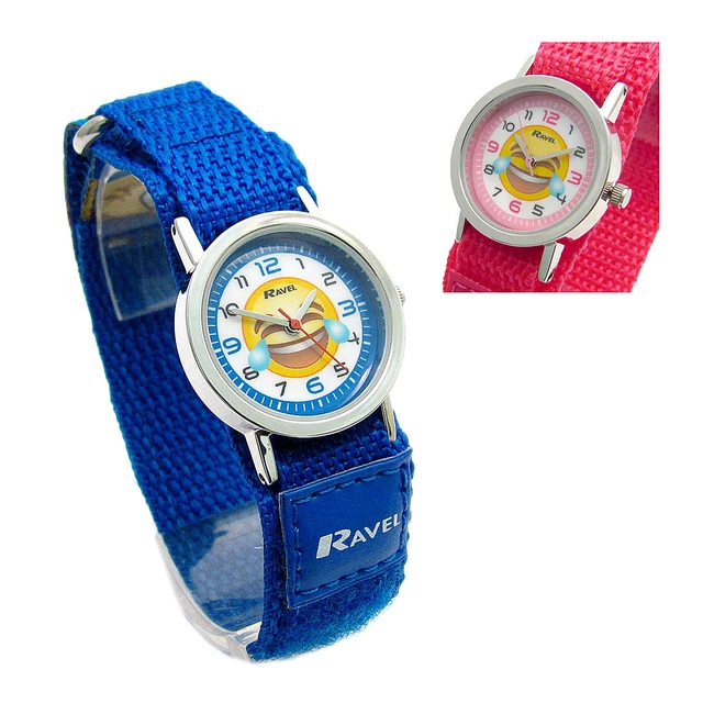 RAVEL KIDS CHILDS Watch Smiley Face Emoji Hook & Loop Strap Pink Or ...