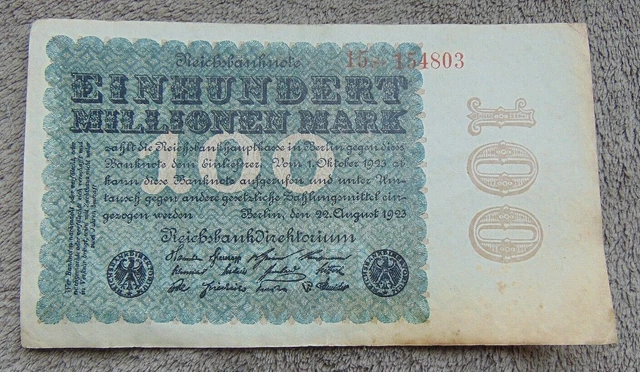 BANKNOTES, BANKNOTES, A Reichsbanknote over 100 million marks 1923 year ...